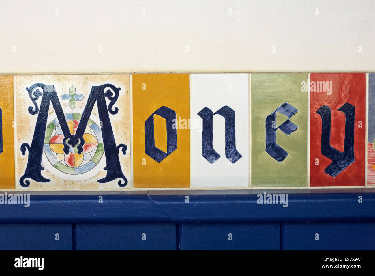 money tiles, part of tiled frieze in St Mary's Church at Tyneham ...