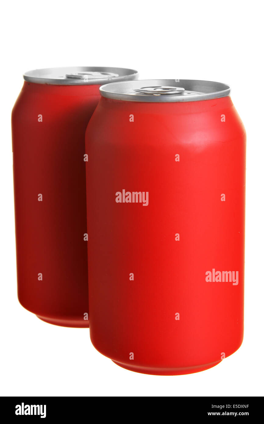 Two red drink cans isolated over white background Stock Photo - Alamy