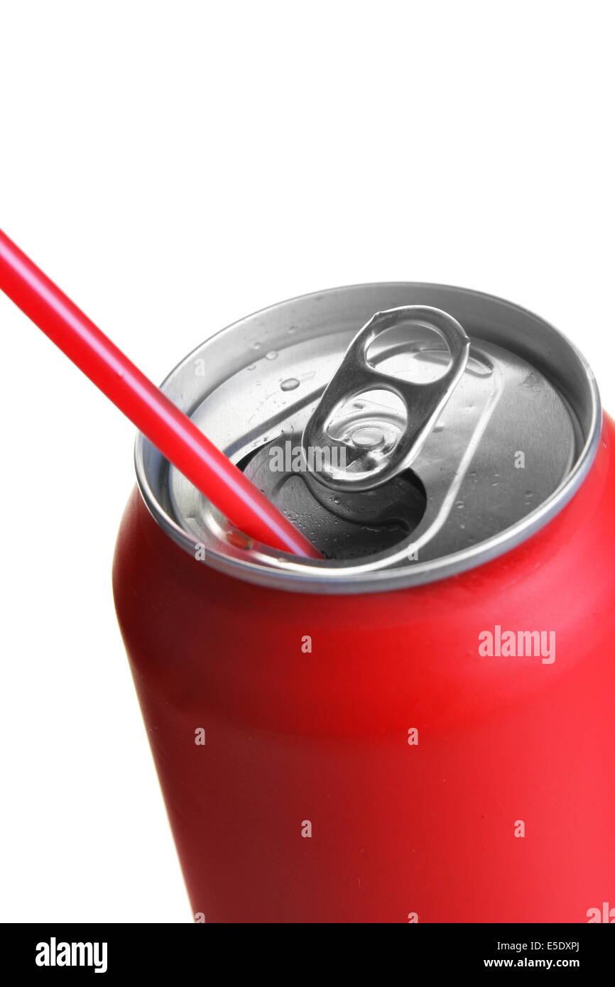 Red can with straw isolated over white background Stock Photo - Alamy