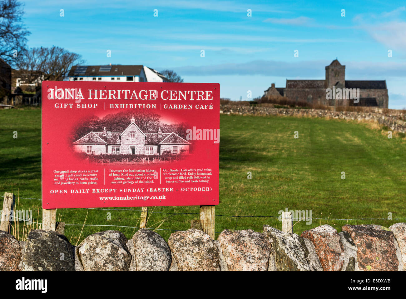 Sign for the Iona Heritage Centre on the Isle of Iona. In the ...