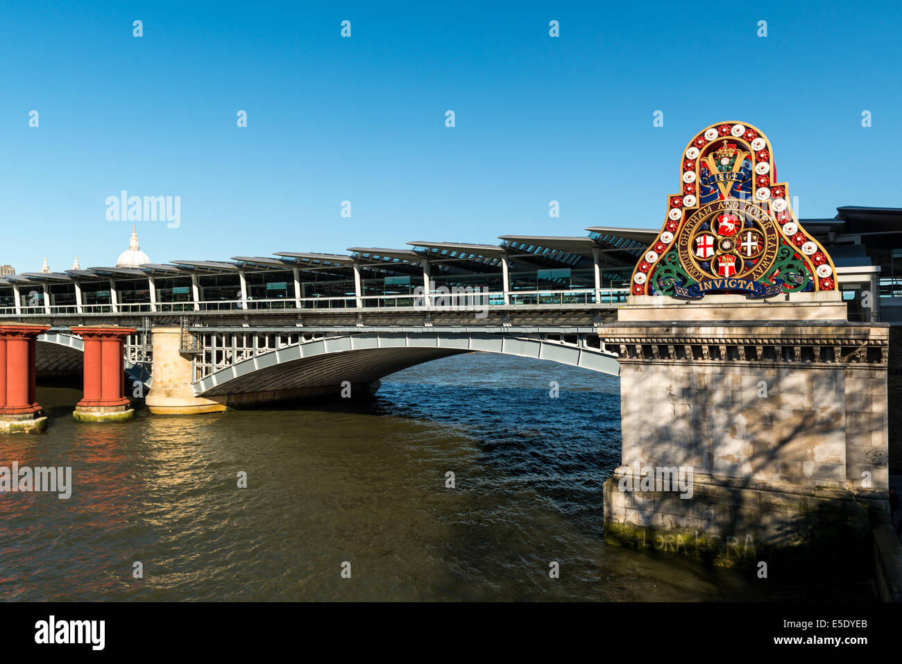 The insignia of the London, Chatham and Dover Railway on an abutment on ...