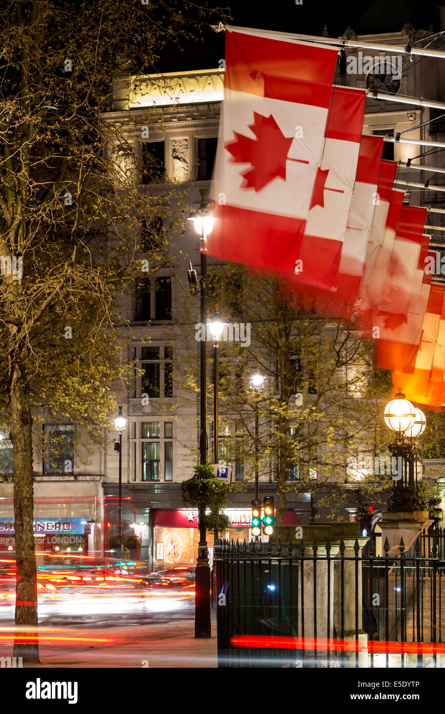 Canadian flags flying outside Canada House, a Greek Revival building on ...