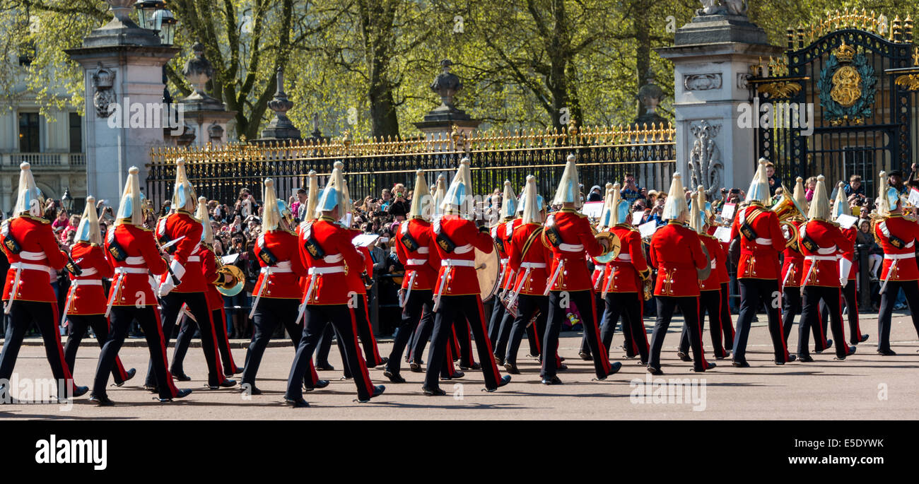 Changing of the Guard at Buckingham Palace is a ceremony of the new guard changing place with ...