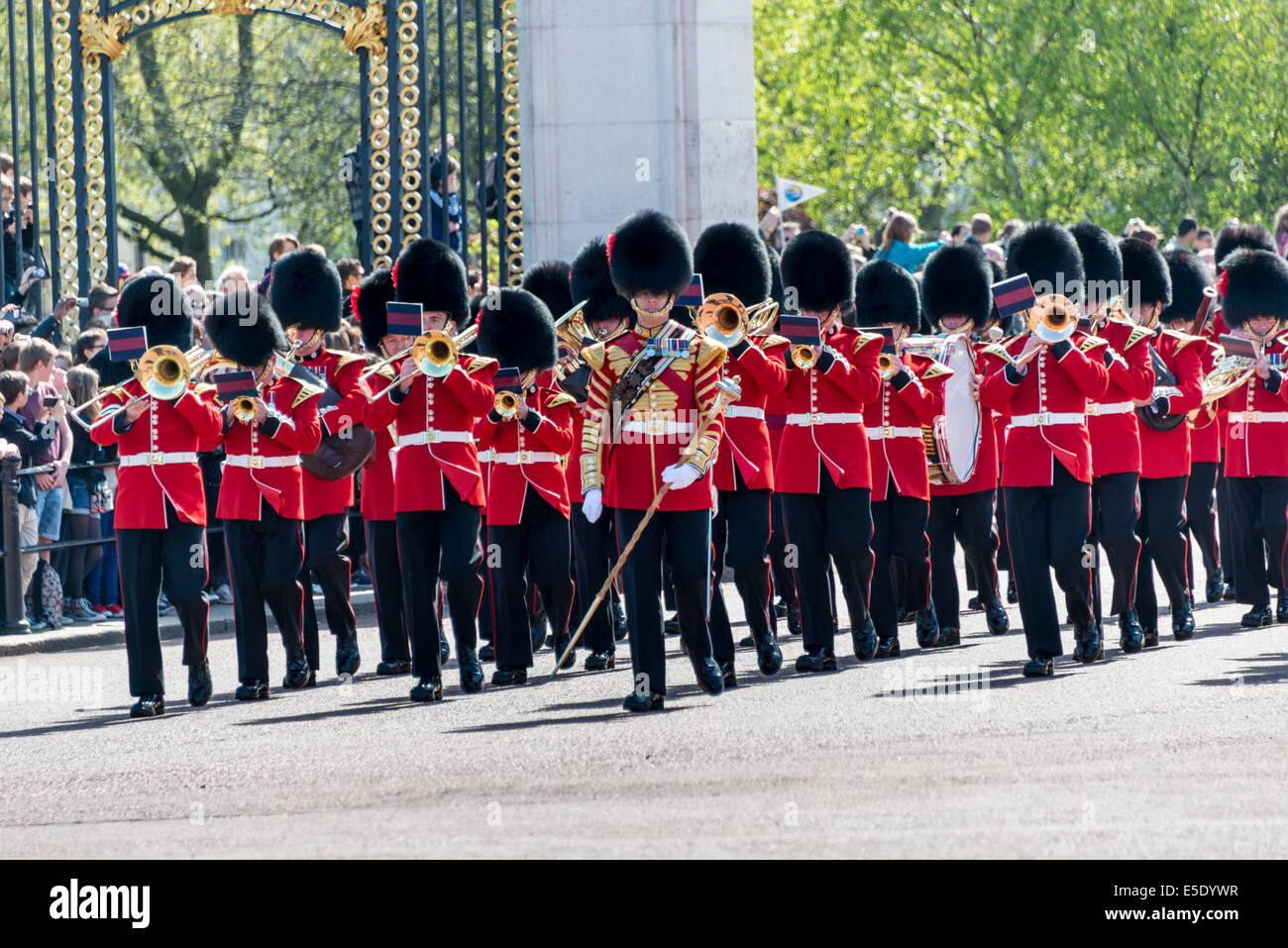 Changing of the Guard at Buckingham Palace is a ceremony of the new guard changing place with ...
