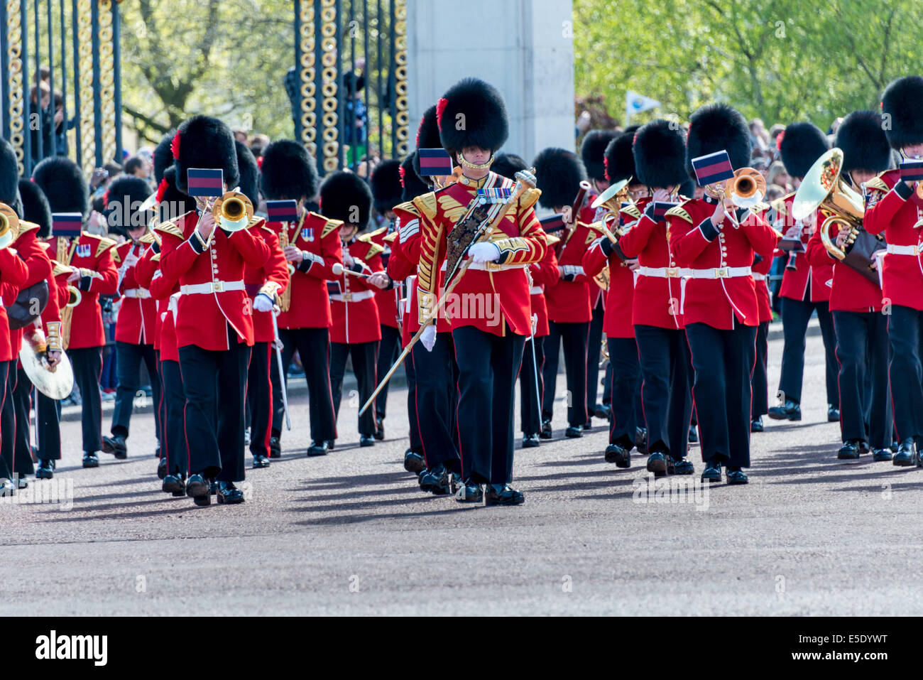 Changing of the Guard at Buckingham Palace is a ceremony of the new guard changing place with ...