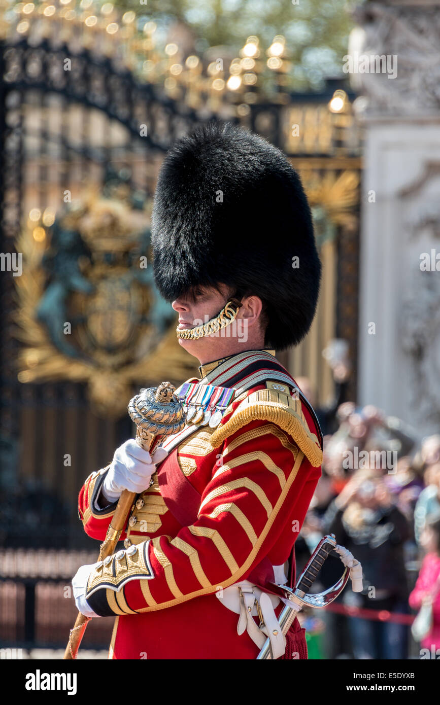 Changing of the Guard at Buckingham Palace is a ceremony of the new guard changing place with ...