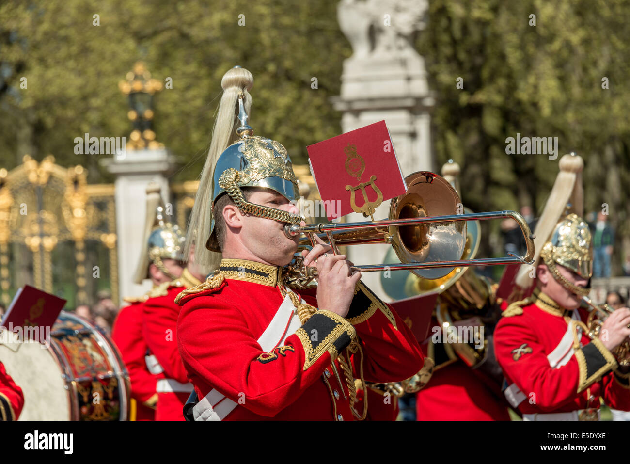 Trombone player at the Changing of the Guard at Buckingham Palace, a ...