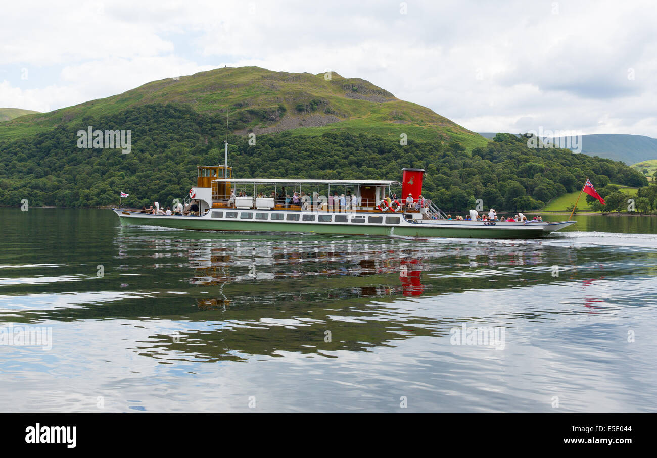 Steam ferry with holidaymakers and tourists Ullswater Lake District ...