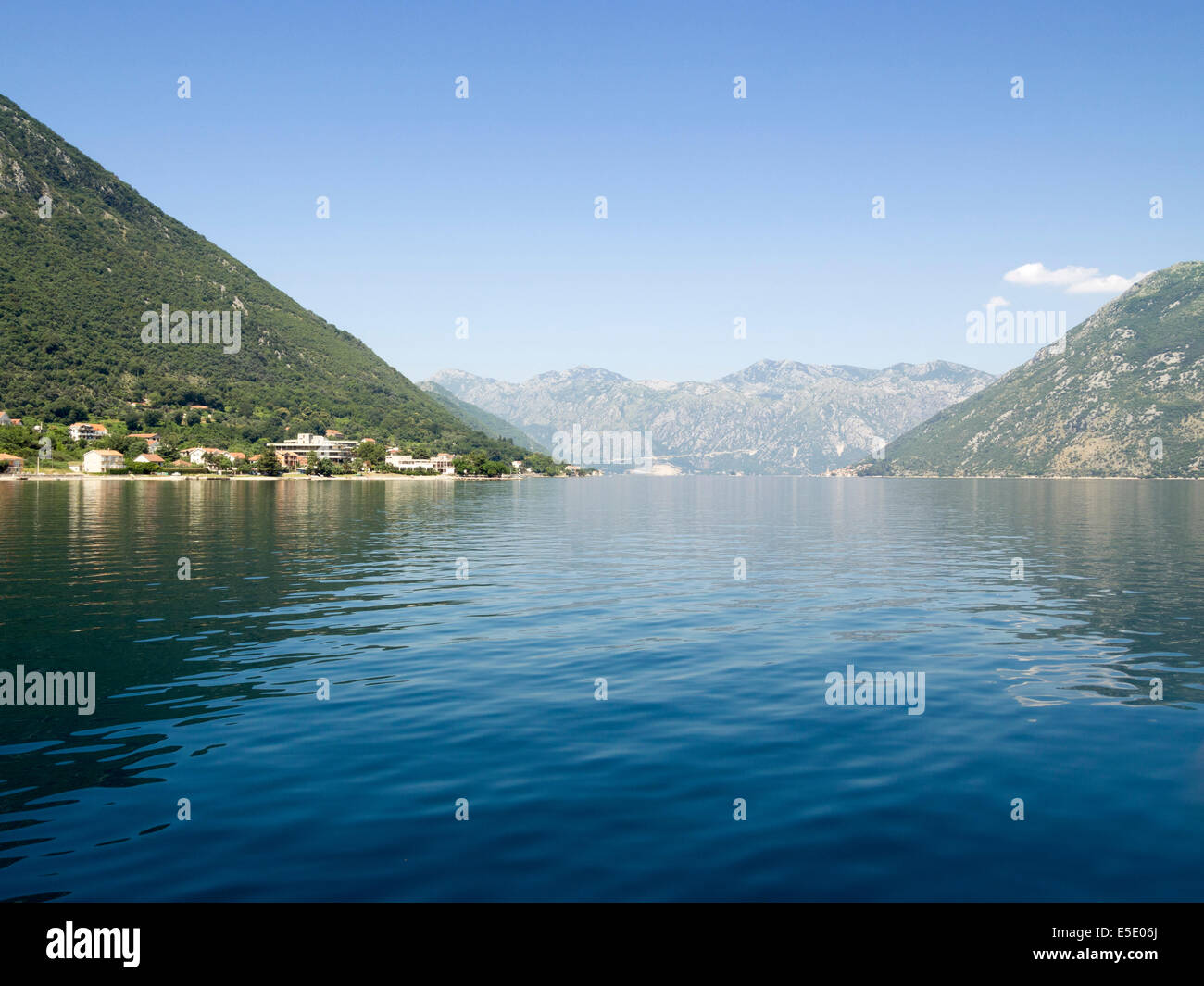 scenic calm waters of famous Kotor Bay in Montenegro by summer Stock ...