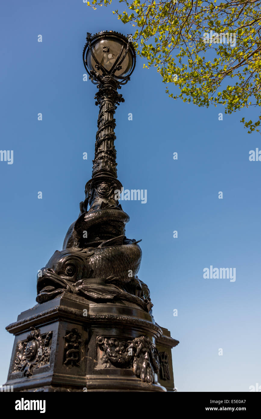 Along the River Thames embankment, London, the cast iron Victorian ...