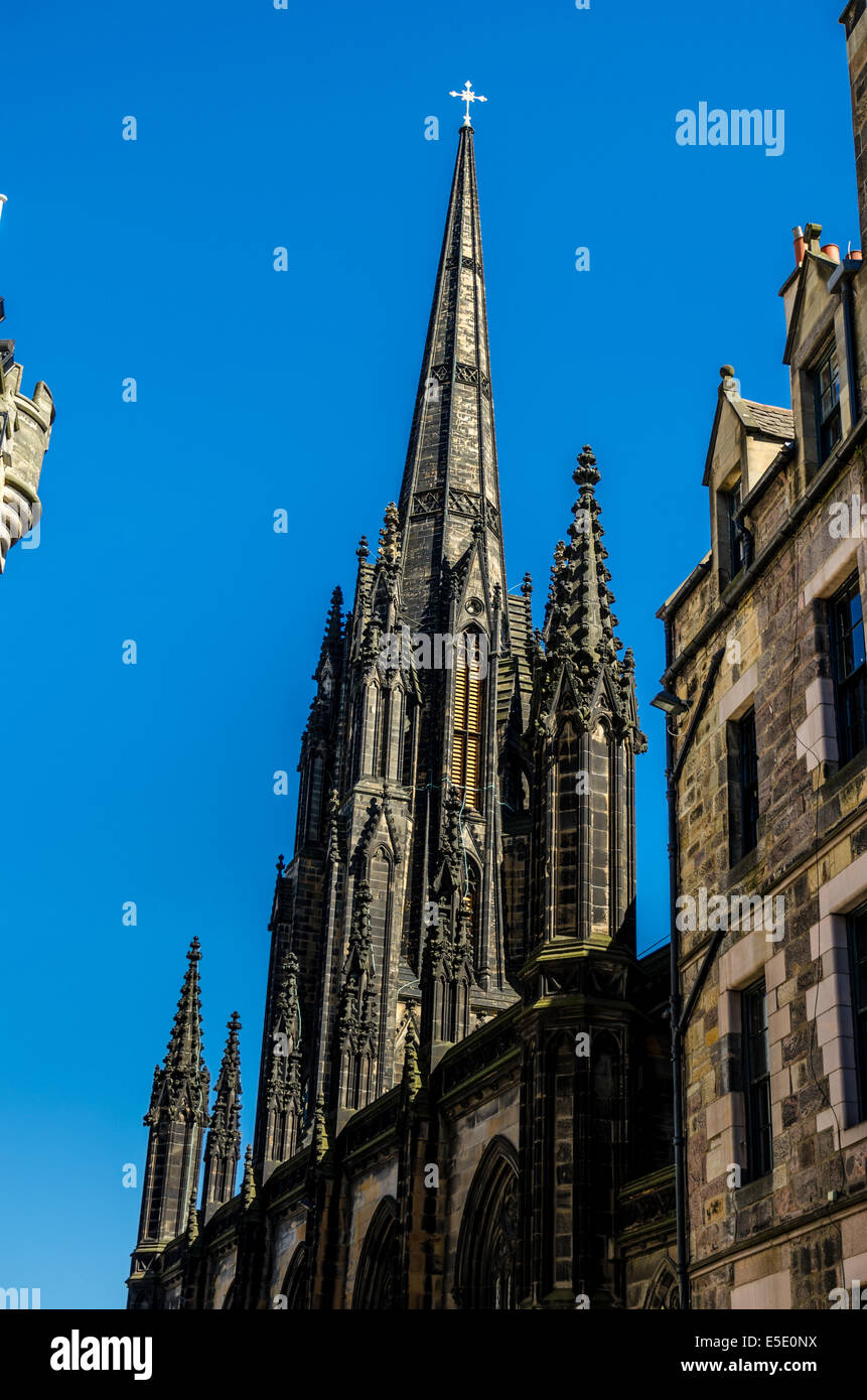 The Gothic spire of The Hub, formerly Tolbooth Kirk (Church) dominates ...