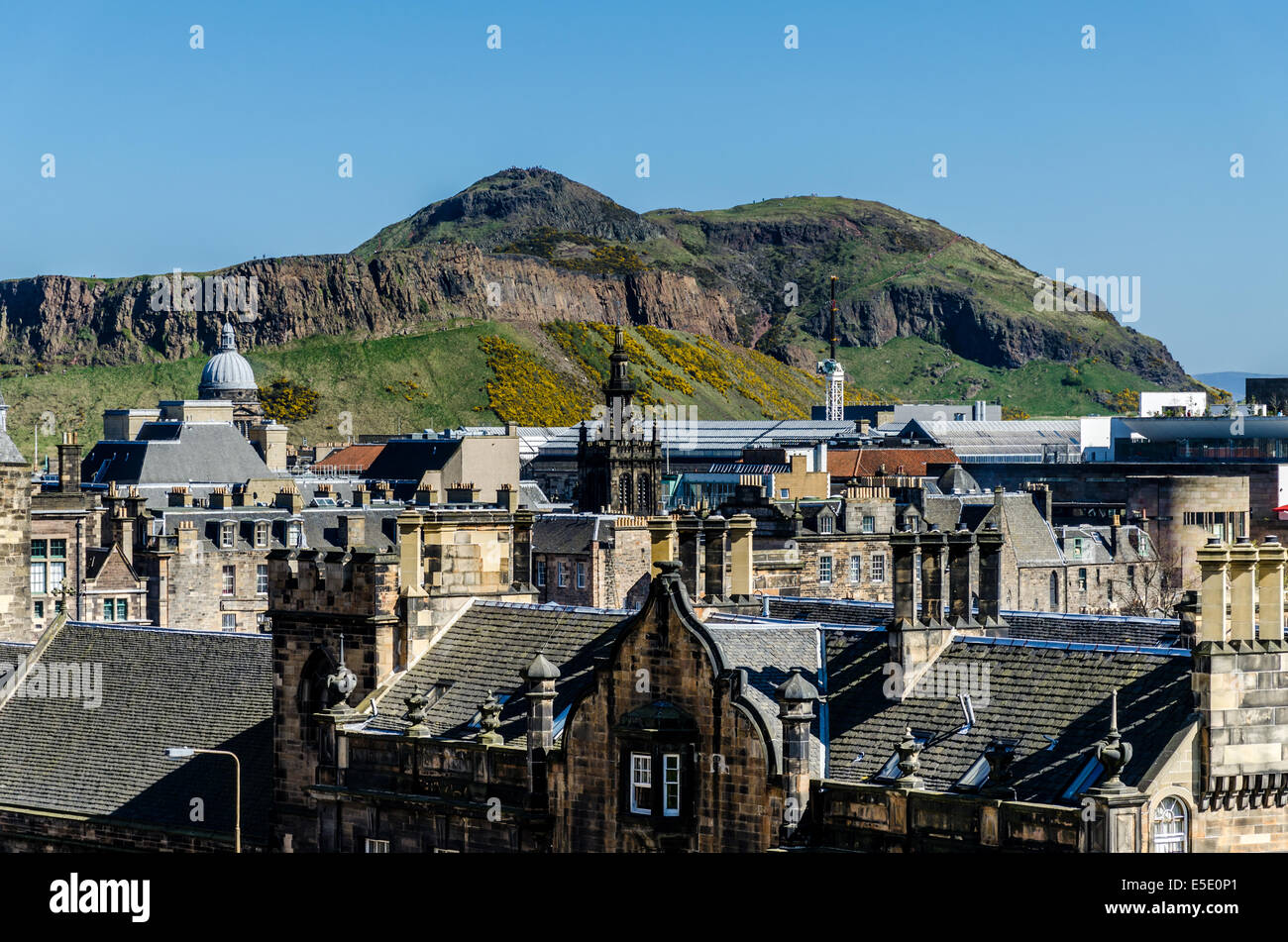 Views across the rooftops of Edinburgh's Old Town to Holyrood Park and ...