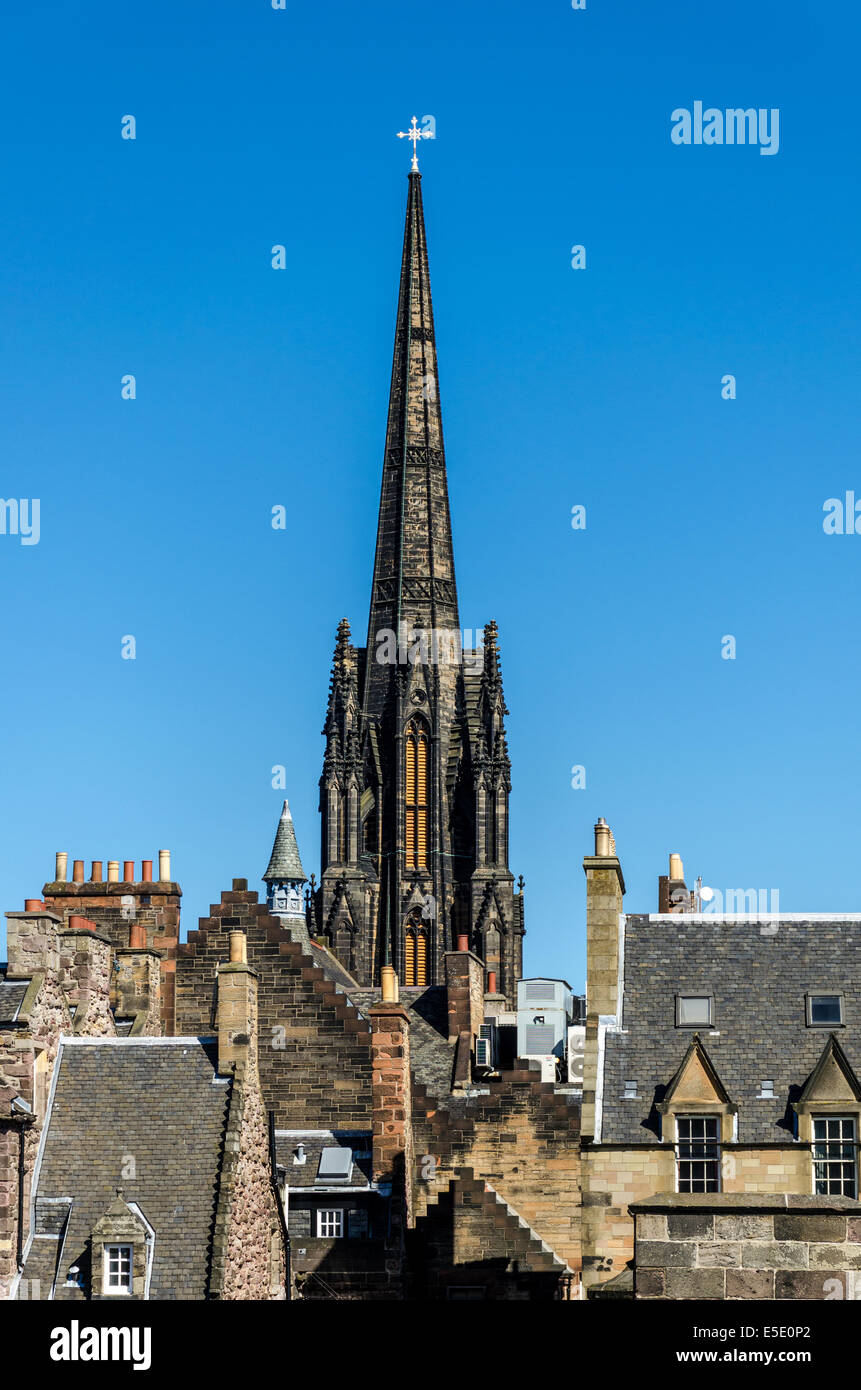 The Gothic spire of The Hub, formerly Tolbooth Kirk (Church) dominates ...