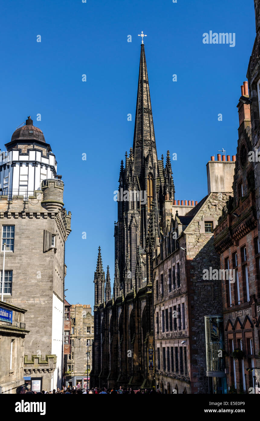 The Gothic spire of The Hub, formerly Tolbooth Kirk (Church) dominates ...