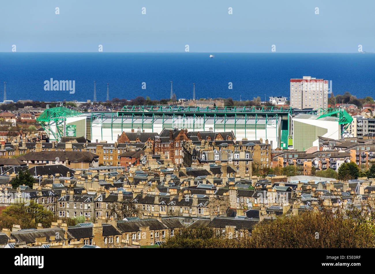 Hibernian FC stadium and the rooftops of North East New Town, Edinburgh ...