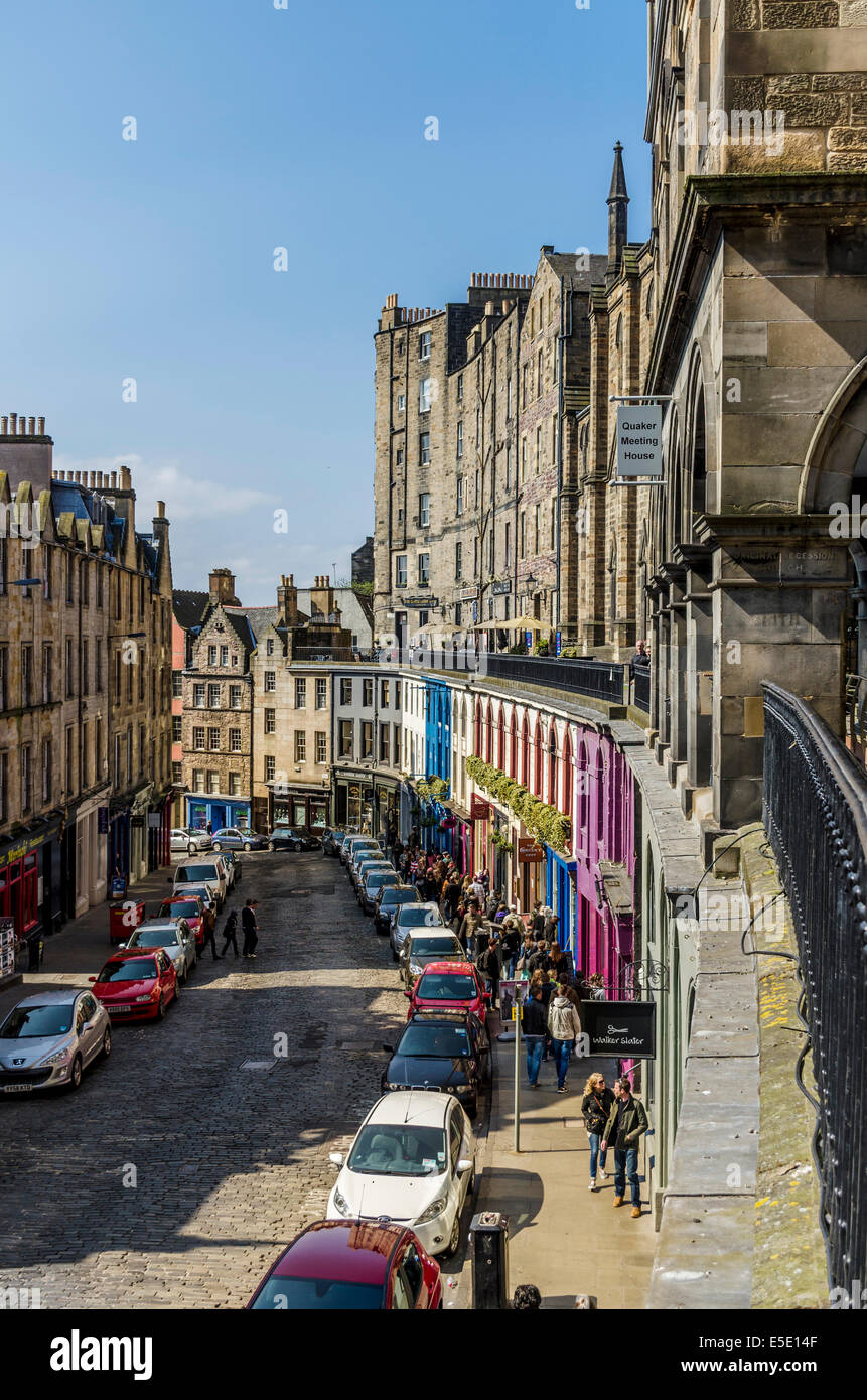 Victoria Street Edinburgh is famous for its multi-coloured shopfronts ...