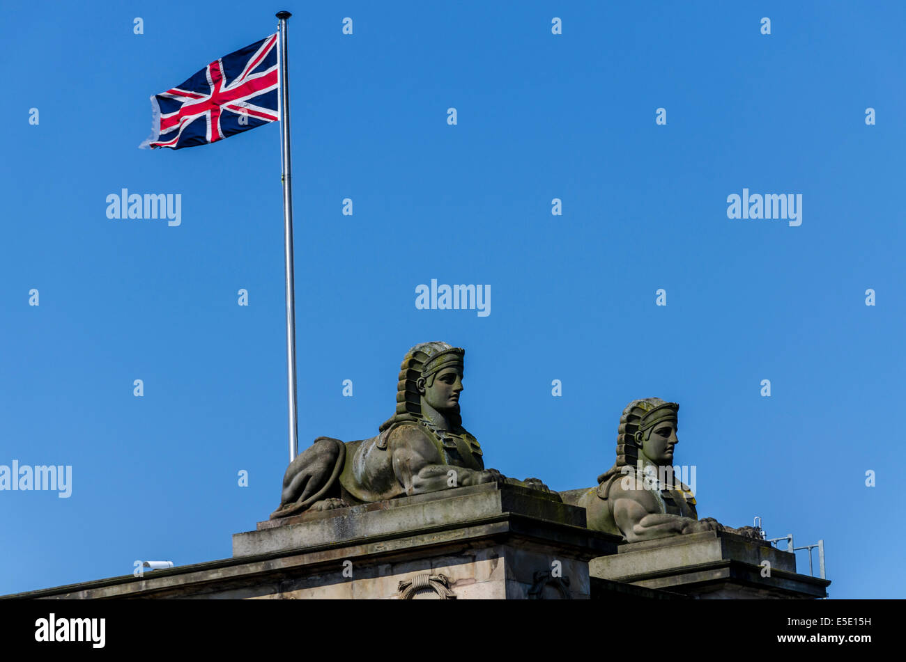 Egyptian sphinxes on the roof above the portico of the Scottish ...