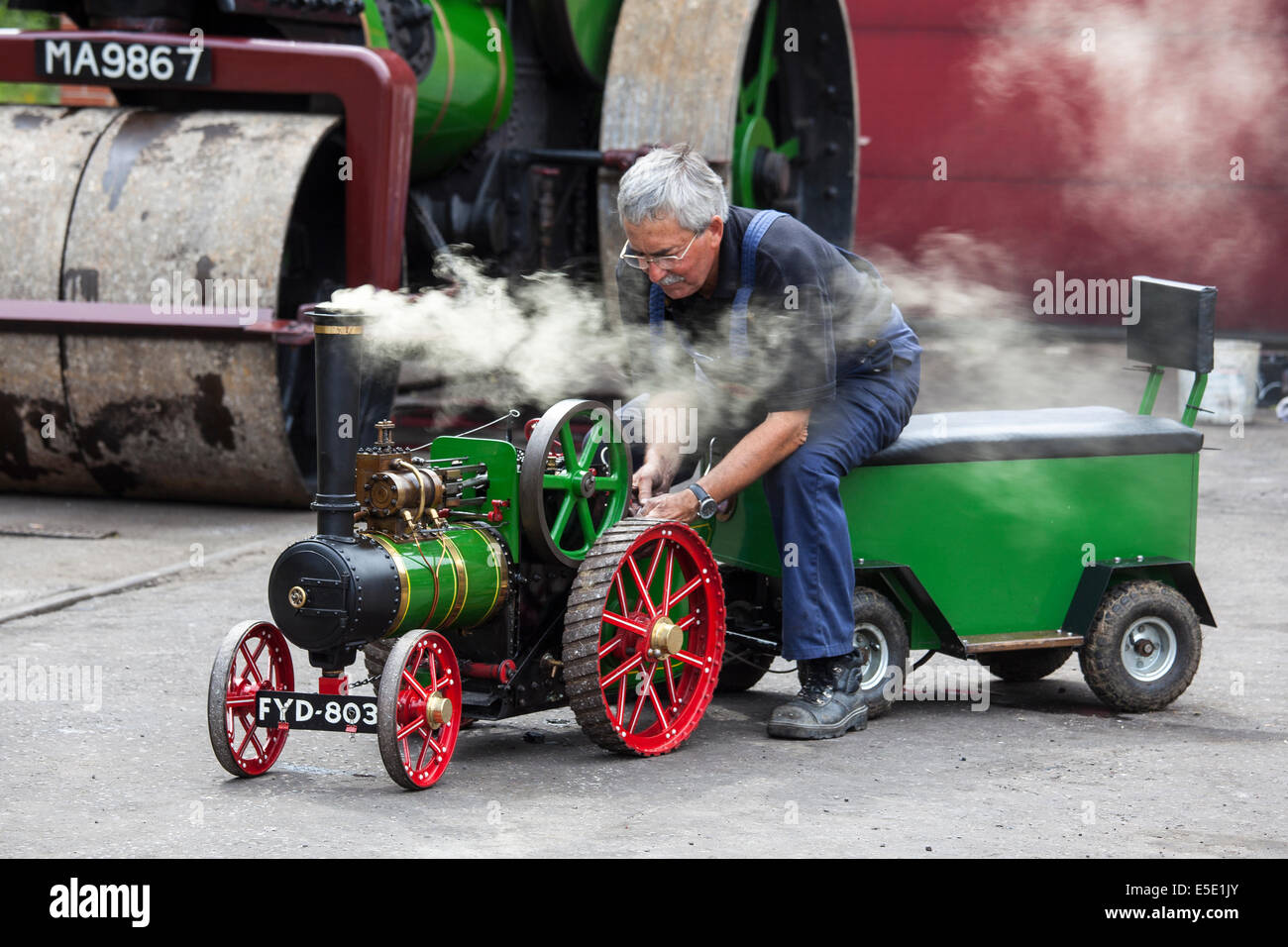 Enthusiast driving replica model steam traction engine Stock Photo - Alamy