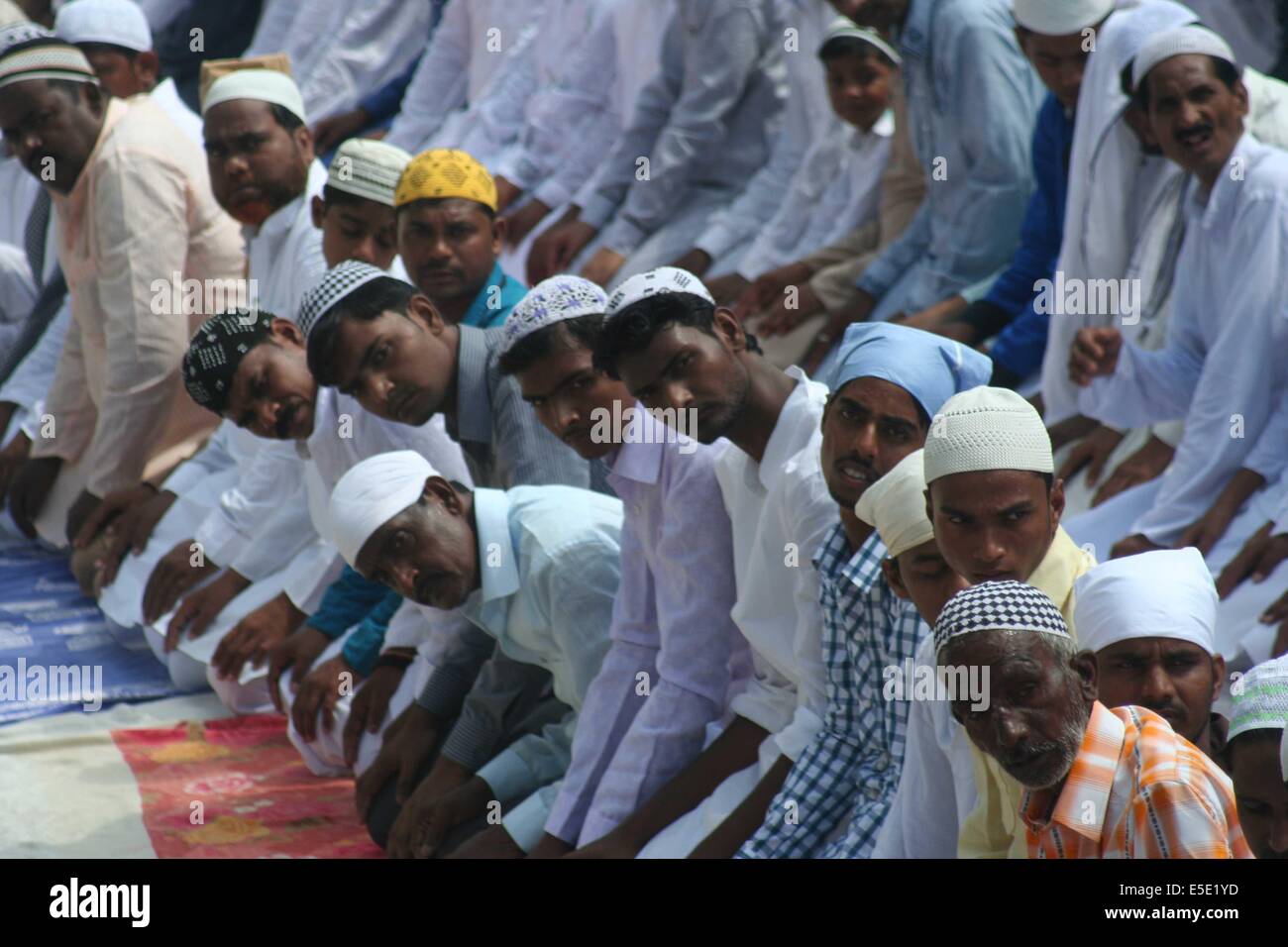 Varanasi, India. 29th July, 2014. Muslims offer "ID-UL-FITER NAMAZ" at ...