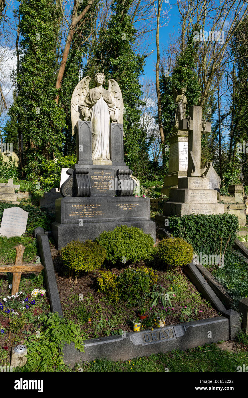 Angels at Highgate Cemetery. Highgate Cemetery is a place of burial in ...