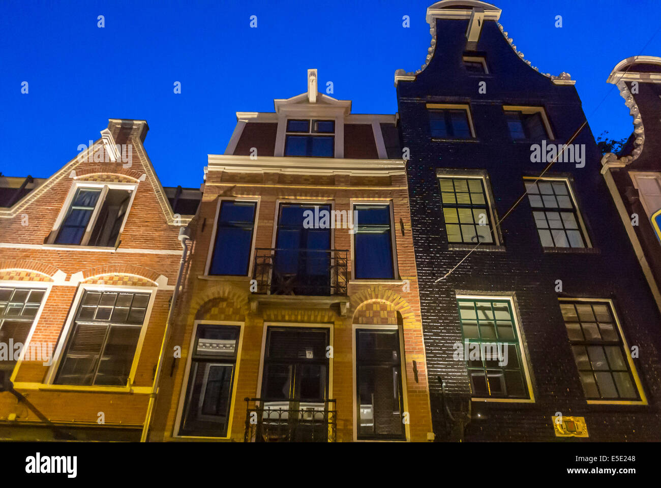 amsterdam, Holland, The Netherlands, Lighted Buildings Fronts, Detail ...