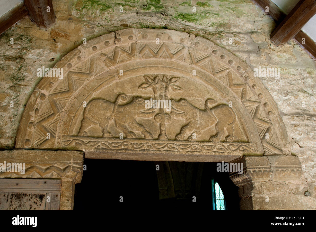 South door tympanum, St Olave`s Church, Fritwell, Oxfordshire, England ...