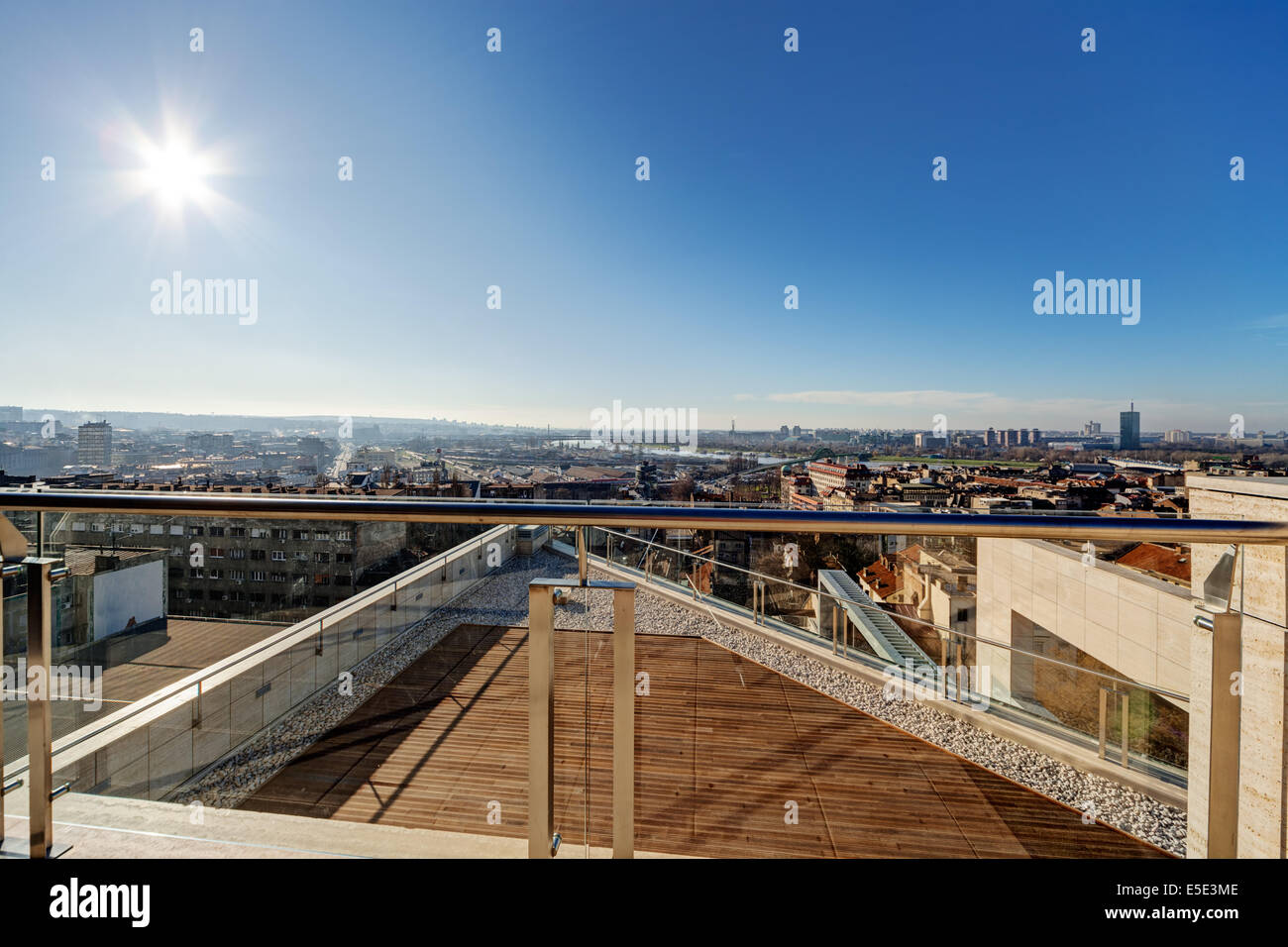 Terrace with metal and glass construction in modern building Stock ...