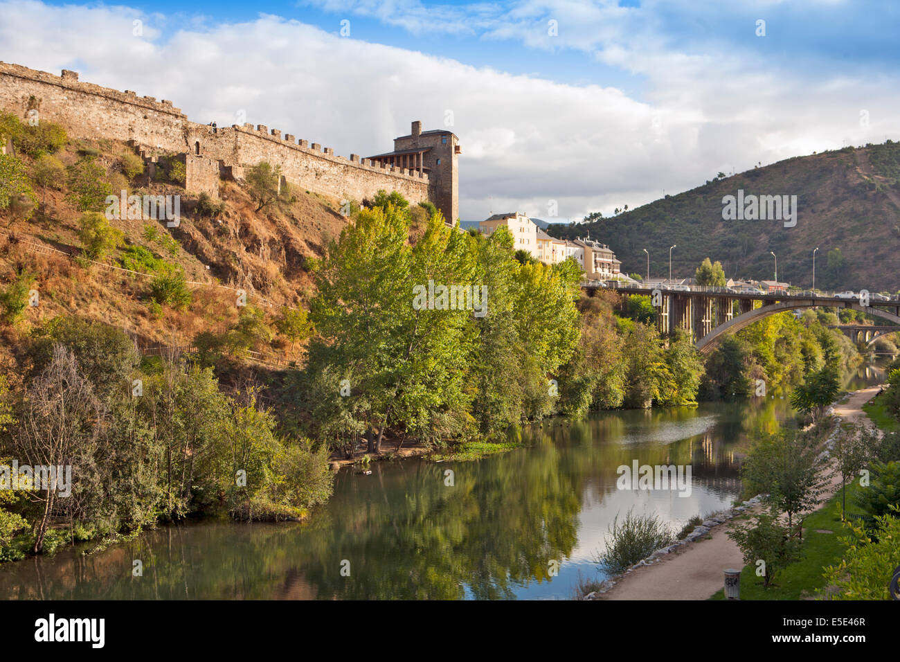 View of Ponferrada castle and the Sil River, Galicia, Spain Stock Photo ...