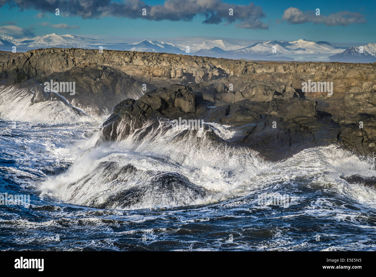 Waves breaking, Stokksnes, by Hofn and Hornafjordur, Iceland Stock ...
