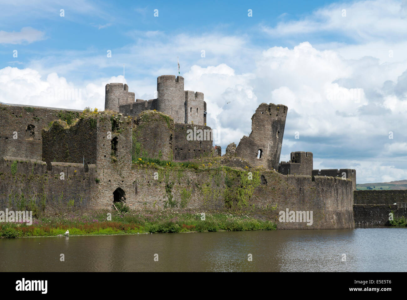 Caerphilly Castle and it's famous leaning tower, Mid Glamorgan, South ...