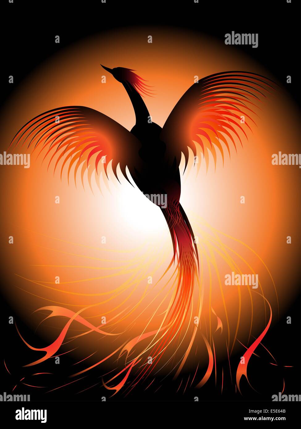 Illustration of a flying phoenix, risen from the fire Stock Photo - Alamy