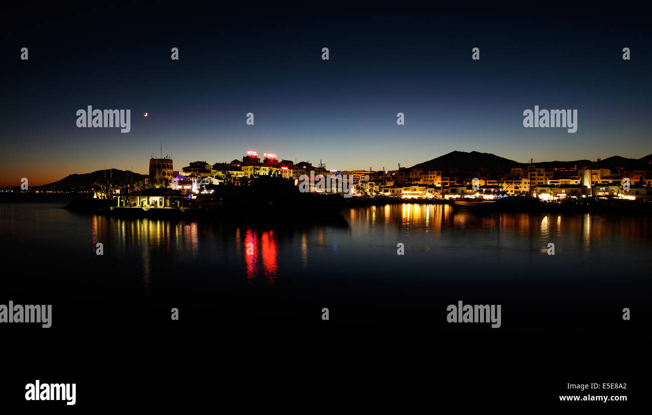 Puerto Banus in Marbella, Spain at night. Marbella is a popular holiday ...