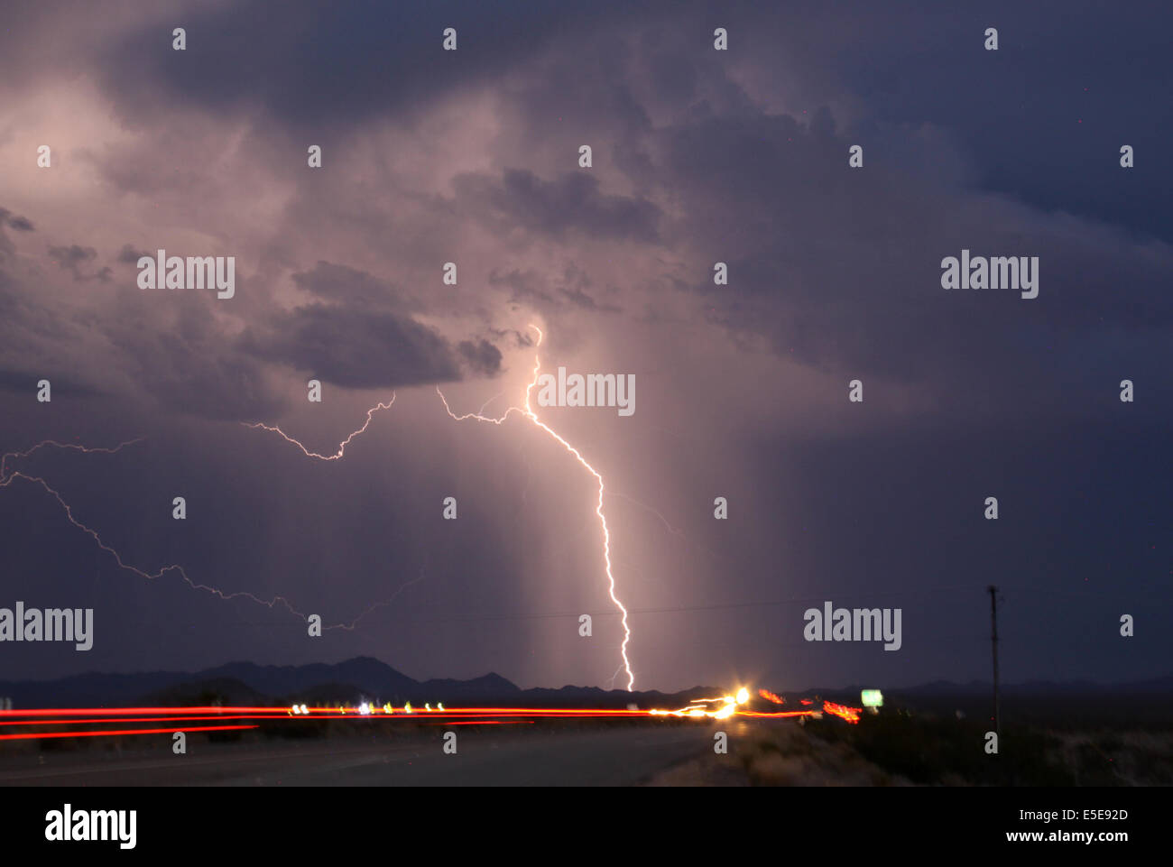 Lightning bolts light up the night from a series of monsoon storms ...