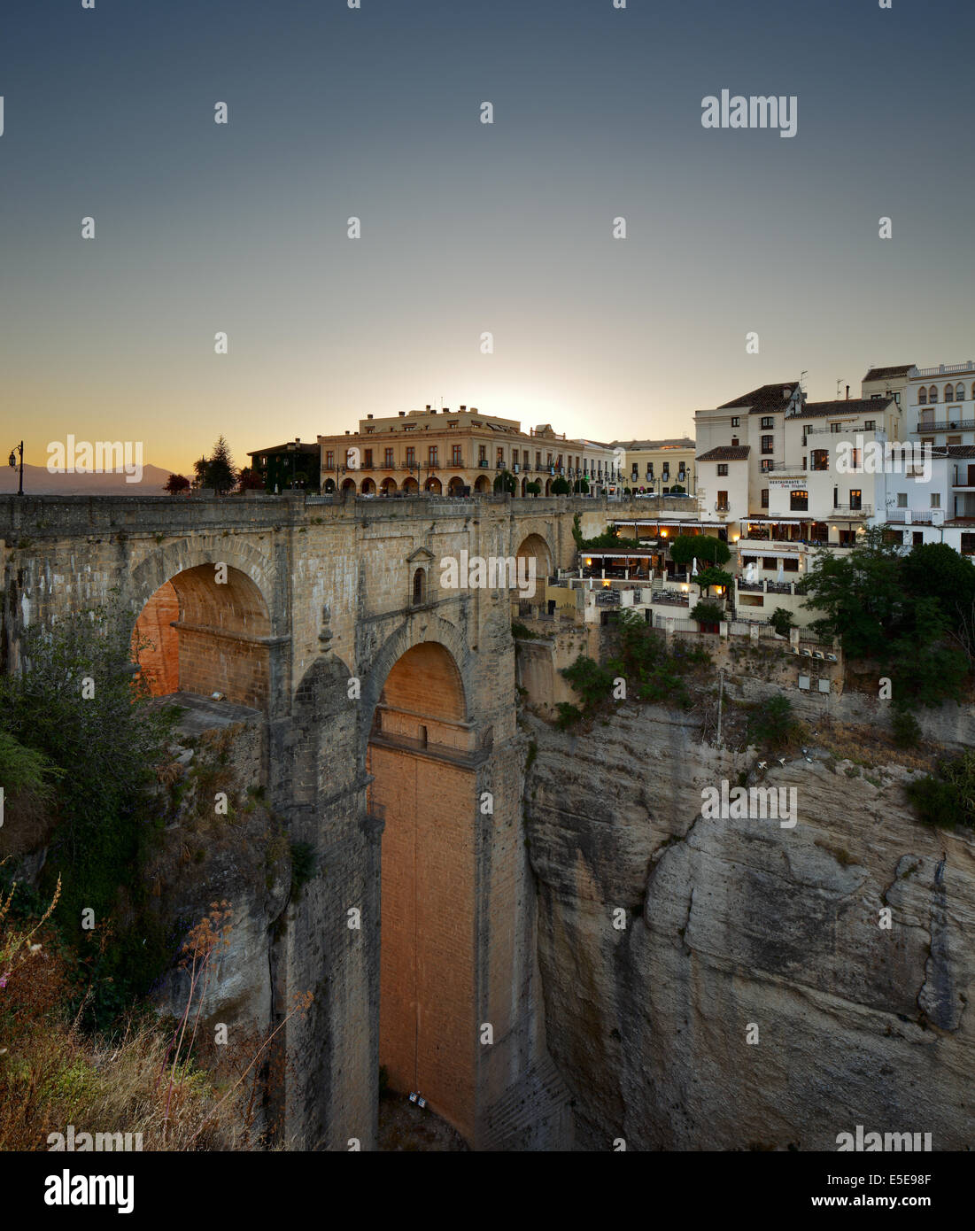 The New Bridge in the village of Ronda in Andalusia, Spain at evening ...