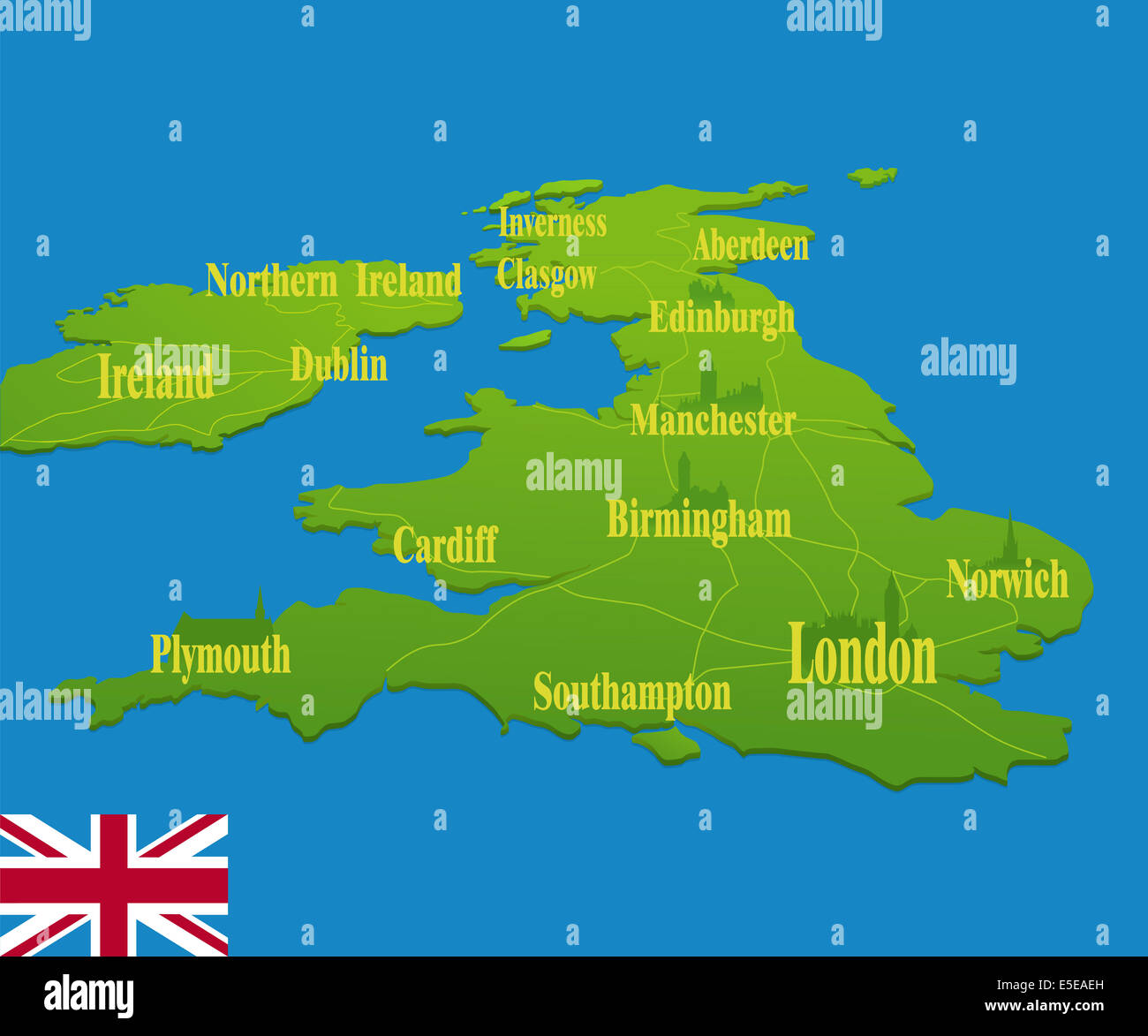 Original England map with a national flag Stock Photo - Alamy