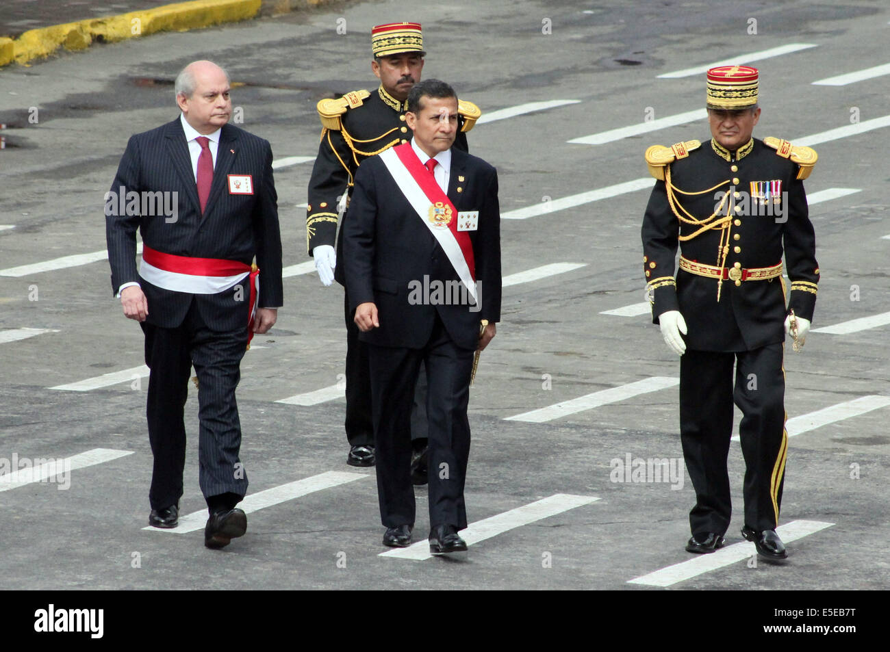 Lima, Peru. 29th July, 2014. The President of Peru Ollanta Humala (C ...