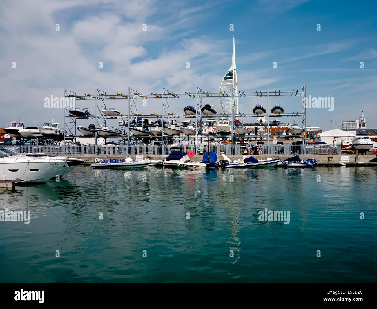 Multi storey boat rack holding Rigid inflatable boats at Camber Docks ...