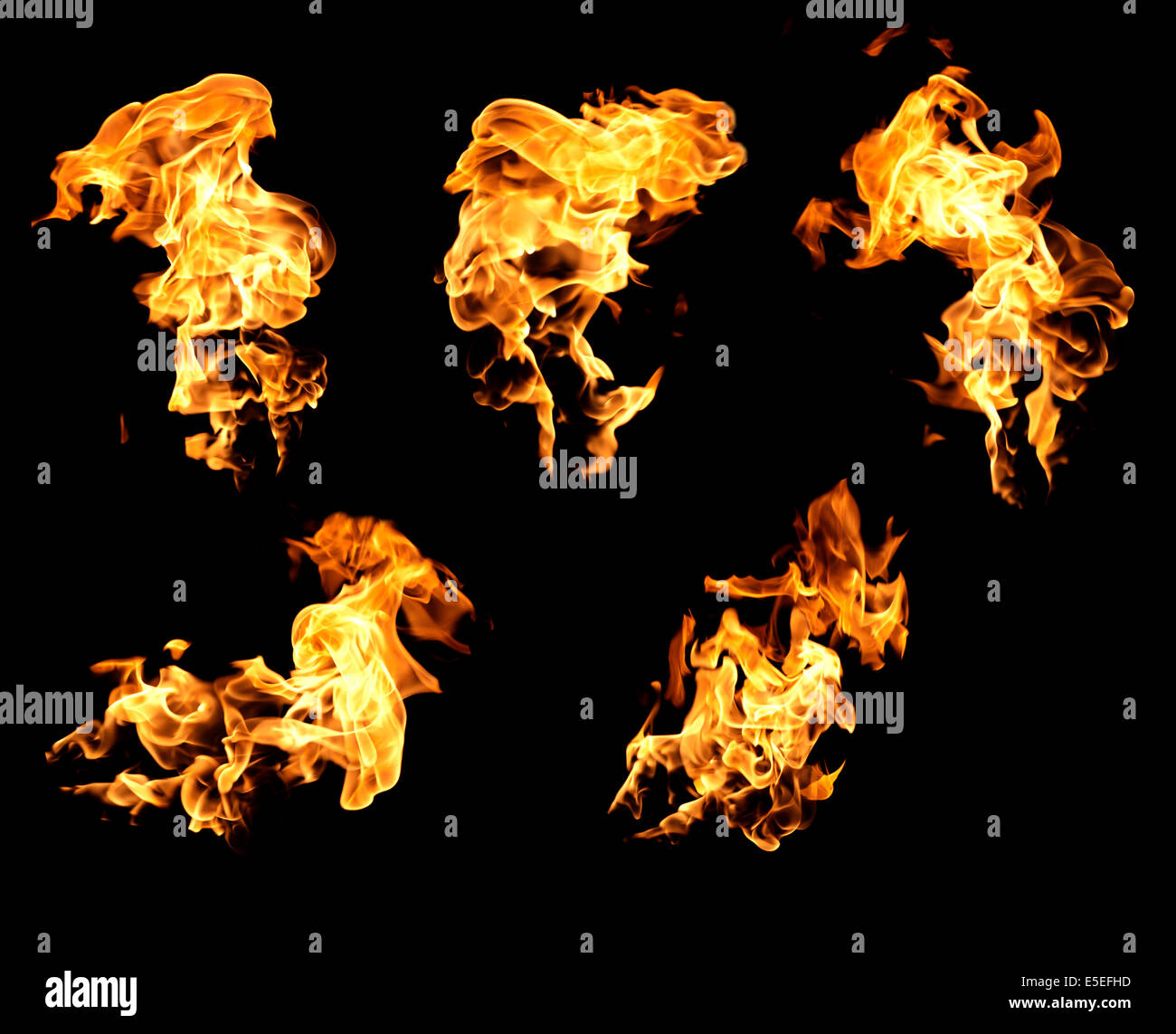 Fire flames collection isolated on black background Stock Photo - Alamy