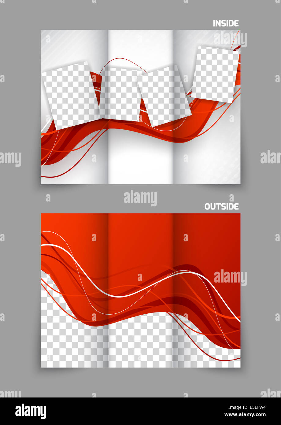 Red wavy tri fold brochure Stock Photo - Alamy