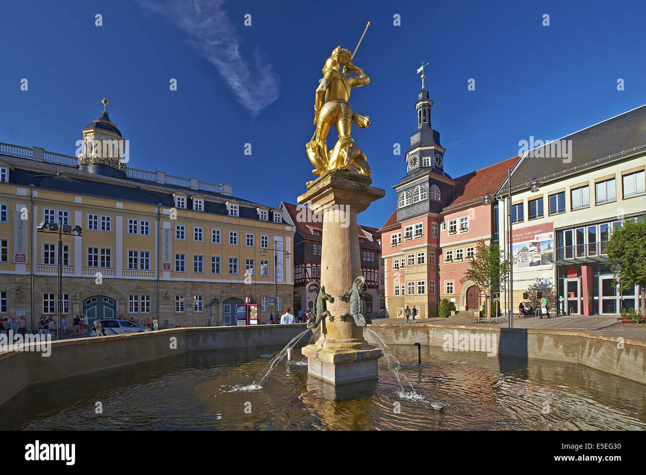 St George Fountain, Castle and Town Hall, Eisenach, Germany Stock Photo ...
