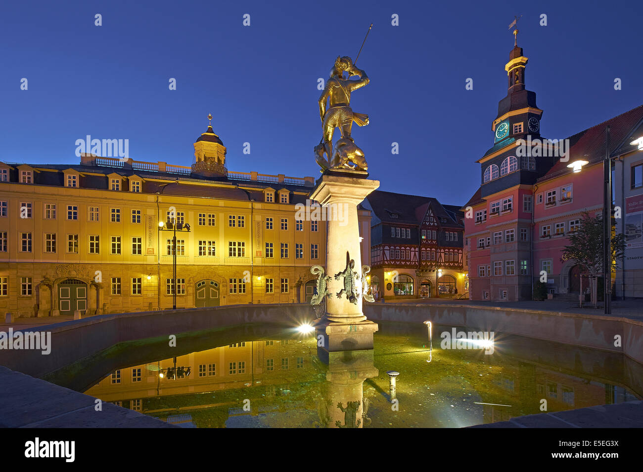 St George Fountain, Castle and Town Hall, Eisenach, Germany Stock Photo ...
