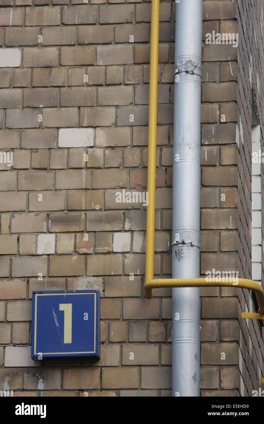 Outdoor natural Gas distribution pipes in buildings in Moscow Russia ...