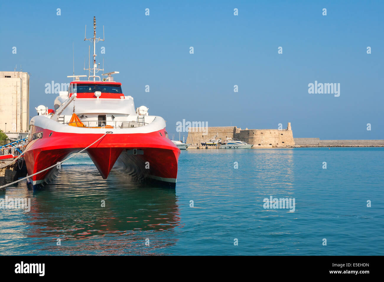 Catamaran ferry in port of Heraklion. Crete, Greece Stock Photo - Alamy