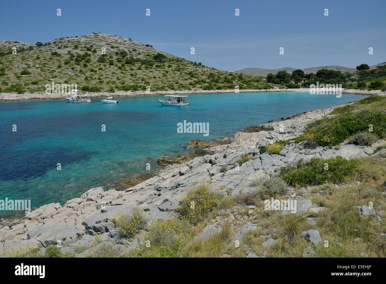 Excursion boats in Lojena Bay, Levrnaka Island, Kornati islands ...