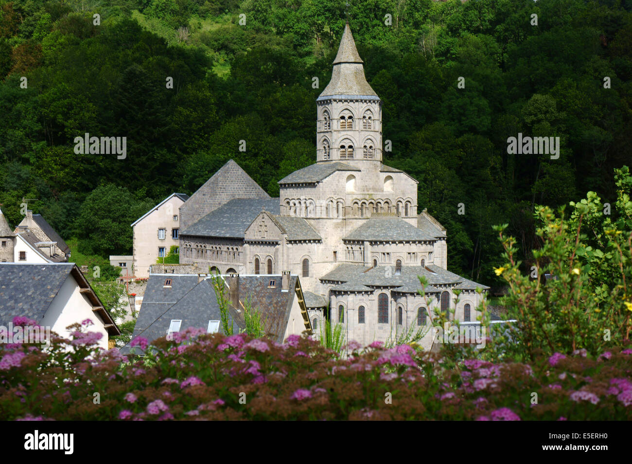 Town Orcival with Dome Notre Dame d'Orcival, Dep. Puy de Dome, Region ...