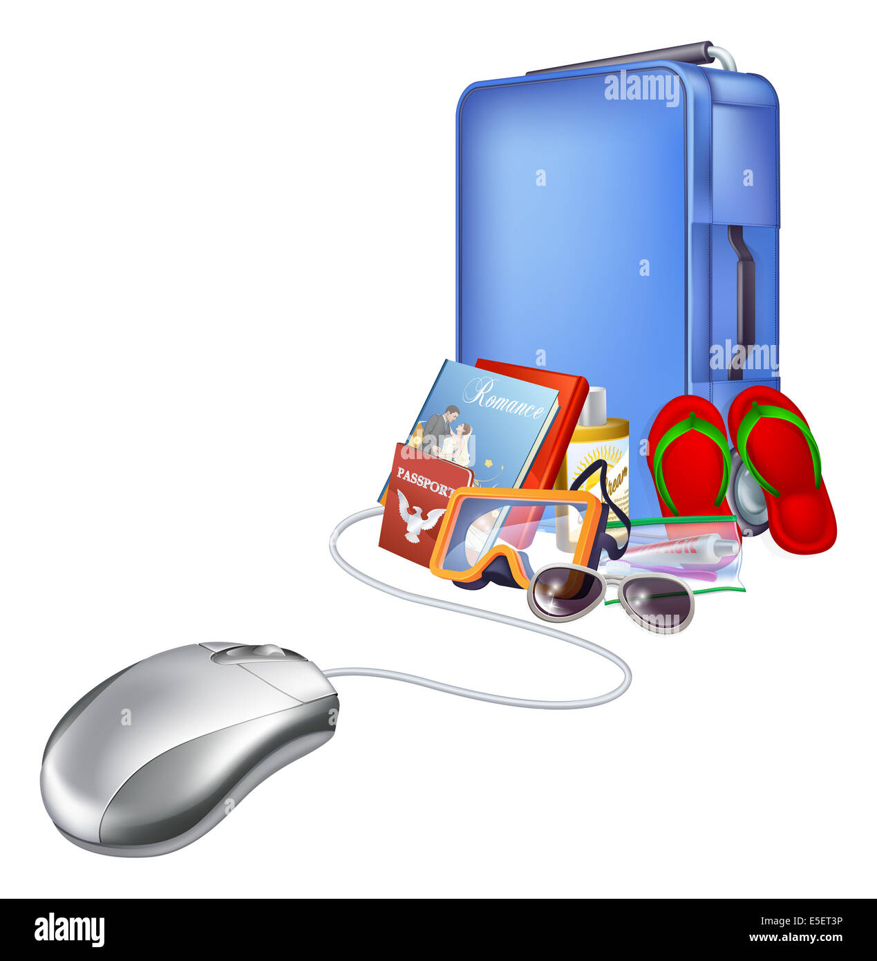 Holiday vacation online internet shopping illustration, of a computer ...