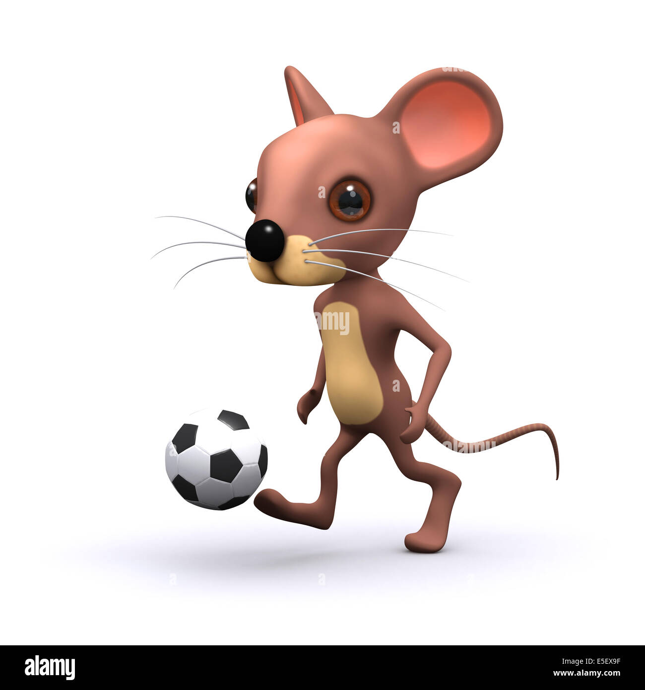 3d render of a cartoon mouse kicking a football Stock Photo - Alamy