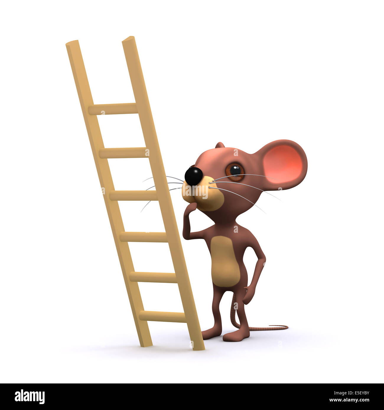 3d render of a cartoon mouse looking at a ladder Stock Photo - Alamy