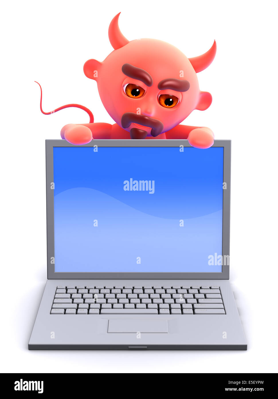 3d render of the devil looking over a laptop Stock Photo - Alamy