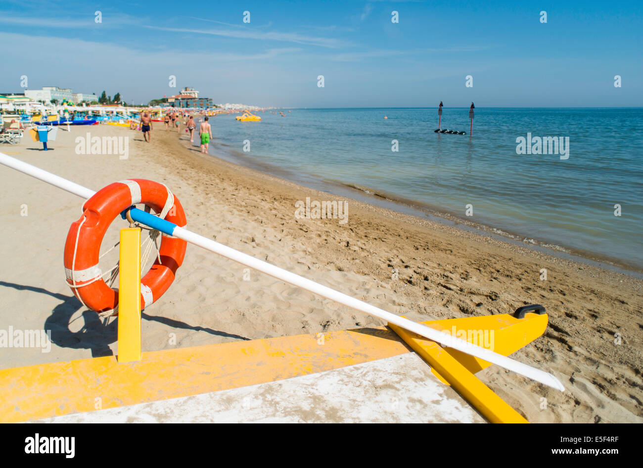Yellow lifeboat on the beach. Italian beach Stock Photo - Alamy